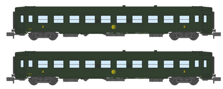 REE Modeles NW-134 - SET of 2French SNCF Coach Set Class UIC CAR B10 Green Round Logo SNCF Era III